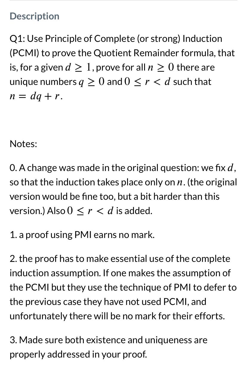 Solved Q1: Use Principle of Complete (or strong) Induction | Chegg.com