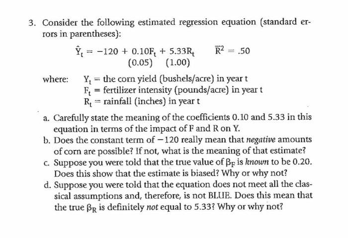 Solved 3. Consider the following estimated regression | Chegg.com