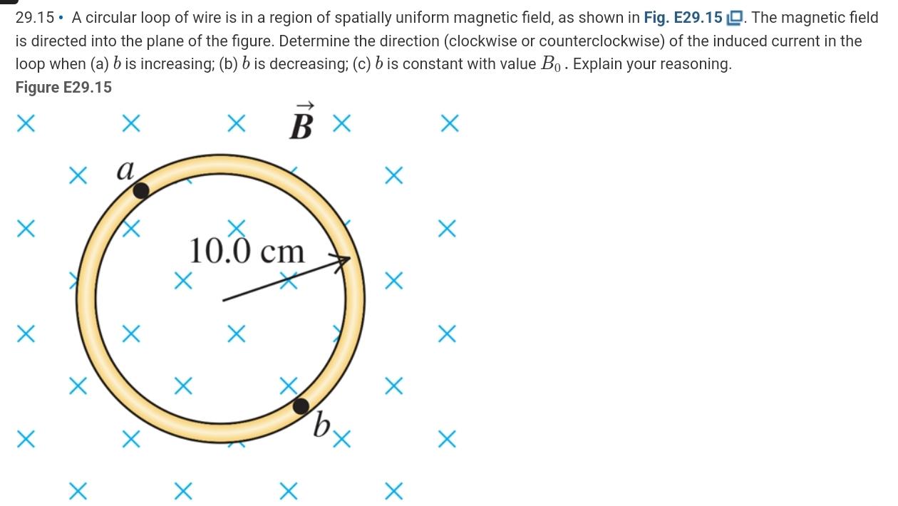 Solved 29.15 - A circular loop of wire is in a region of | Chegg.com