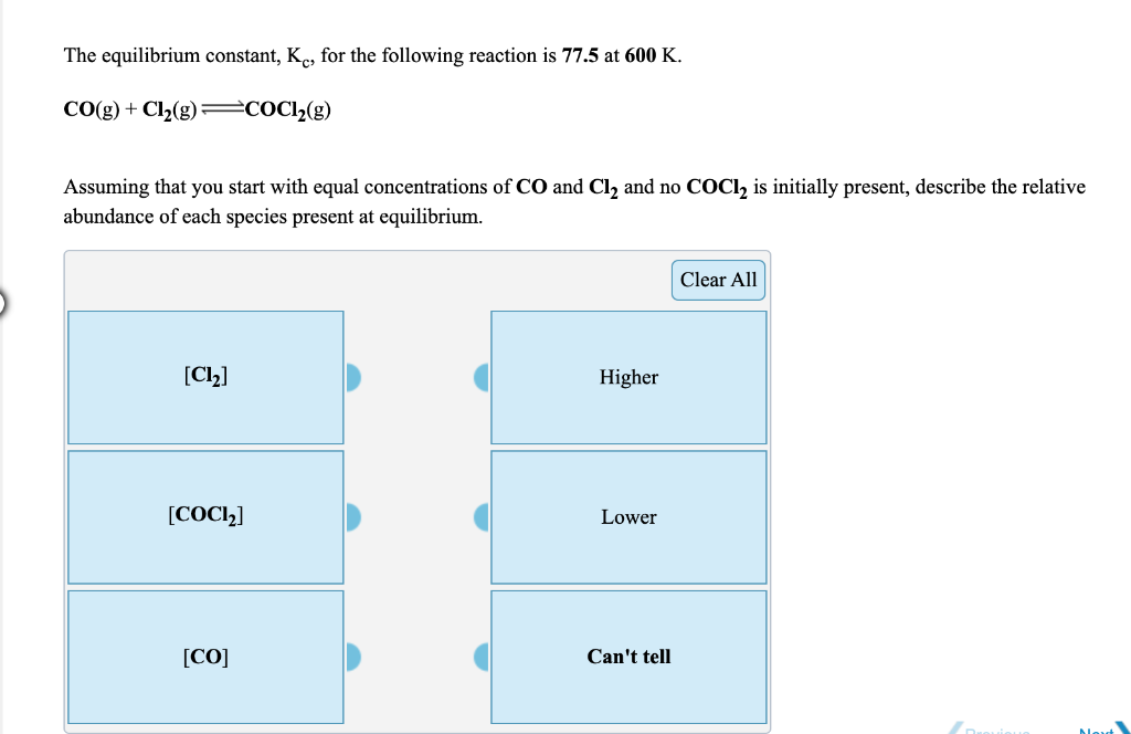 Solved The equilibrium constant, Kc, for the following | Chegg.com