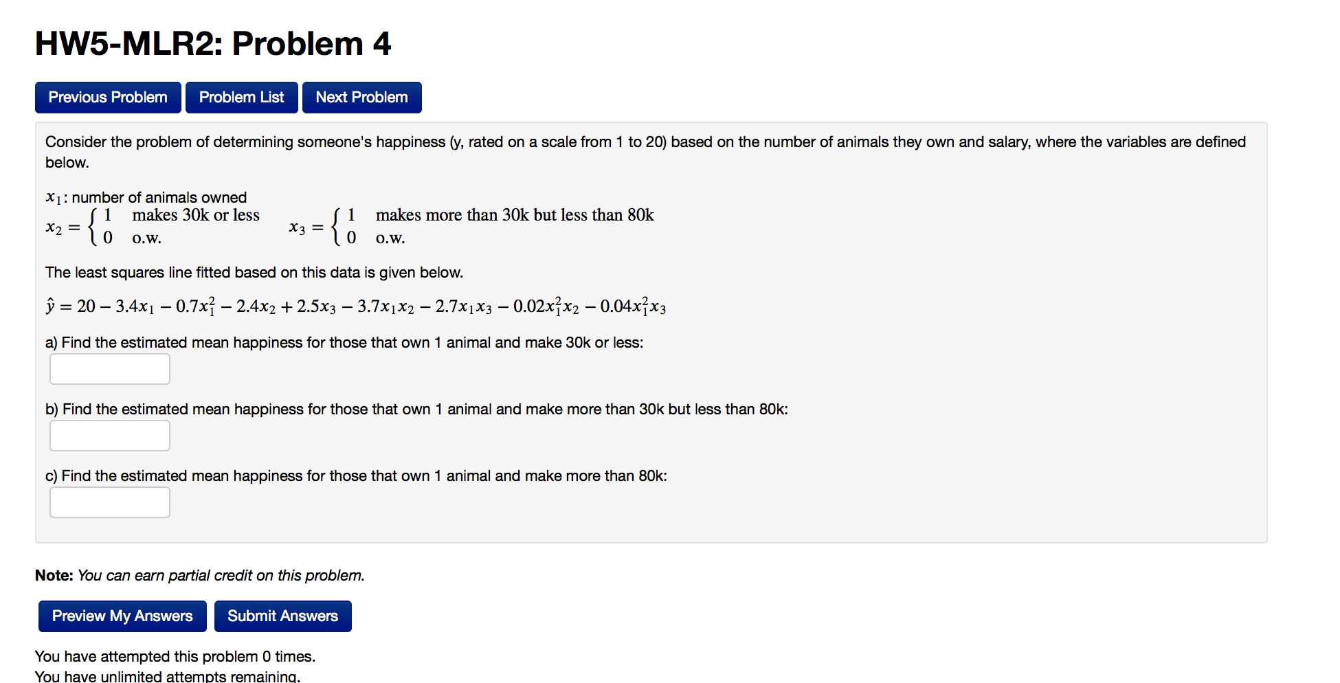 Solved HW5-MLR2: Problem 4 Previous Problem Problem List | Chegg.com