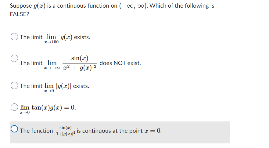 Solved Suppose g(x) is a continuous function on (−∞,∞). | Chegg.com