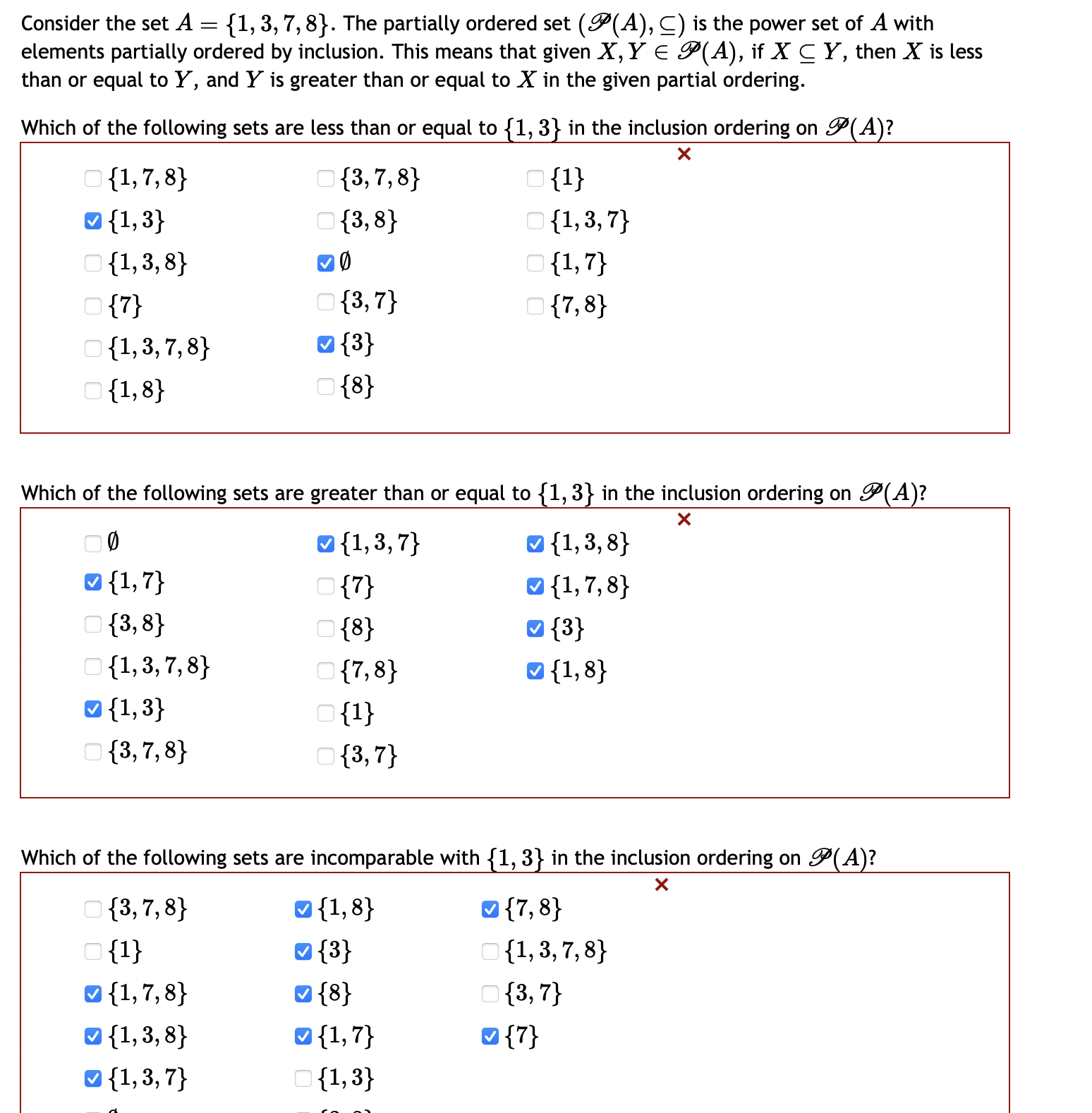 Consider the set A={1,3,7,8}. The partially ordered | Chegg.com