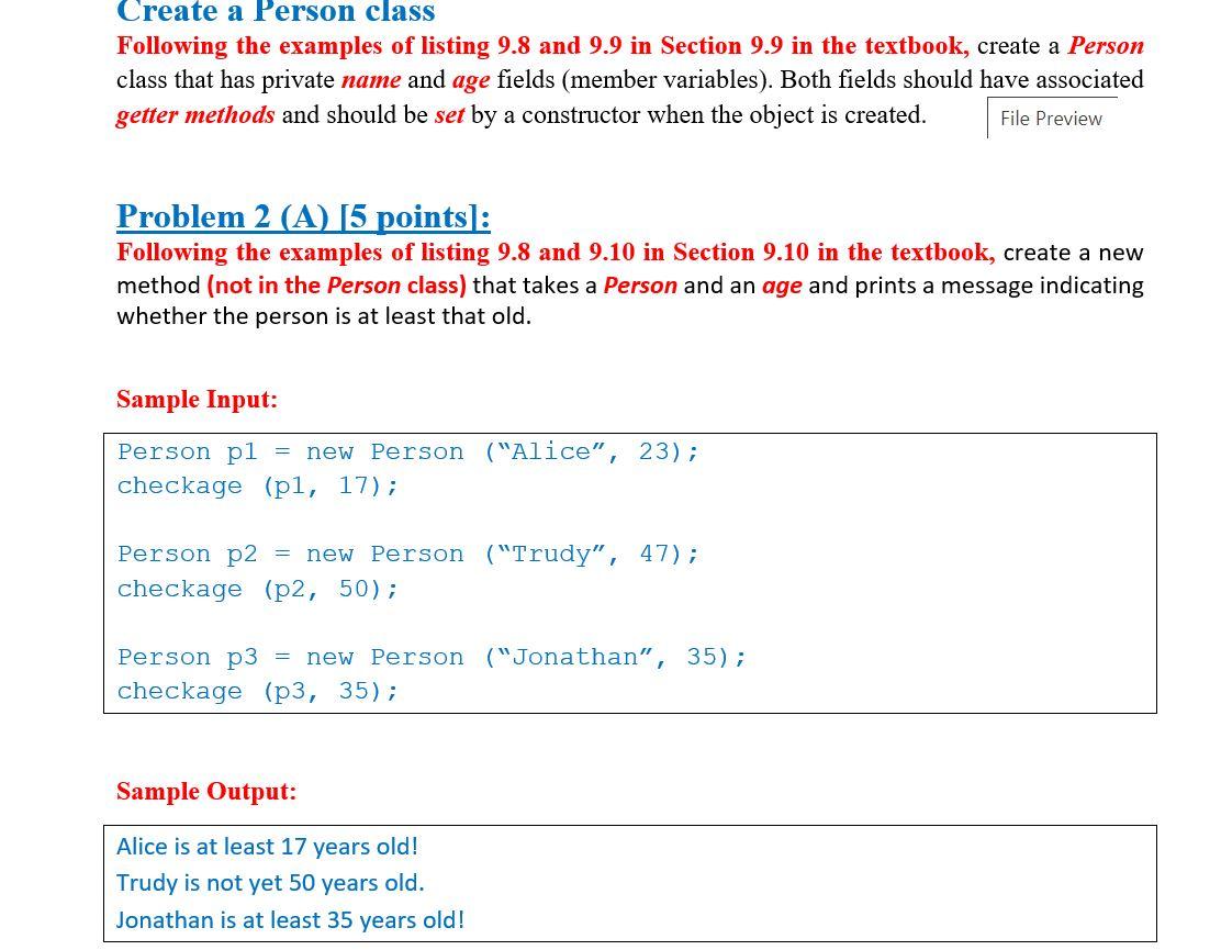 Solved Create a Person class Following the examples of | Chegg.com