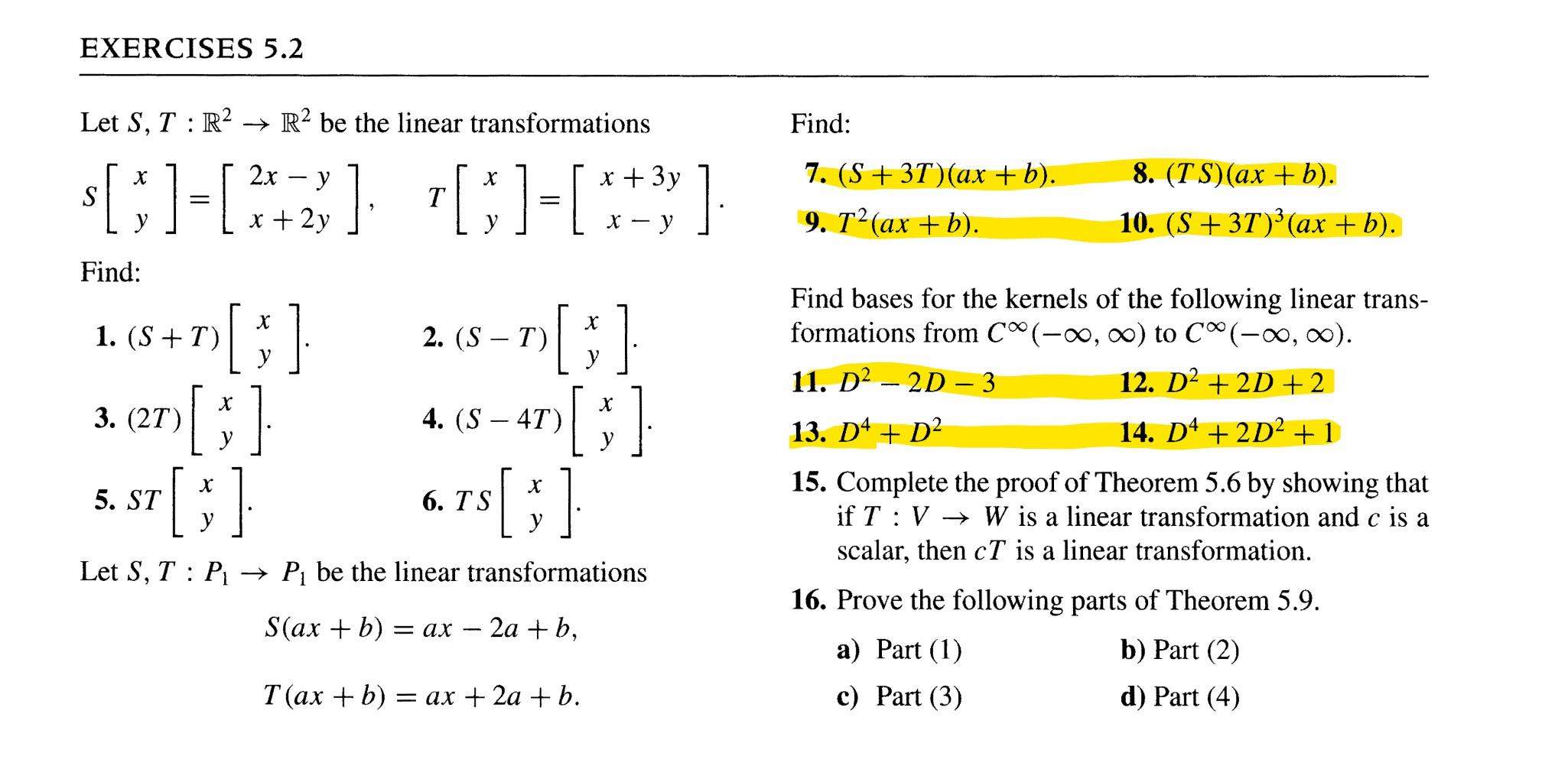 Let S,T:R2→R2 be the linear transformations Find: | Chegg.com