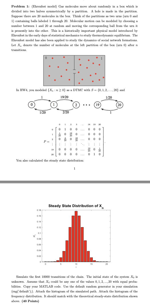 Solved Problem 1: (Ehrenfest model) Gas molecules move about | Chegg.com