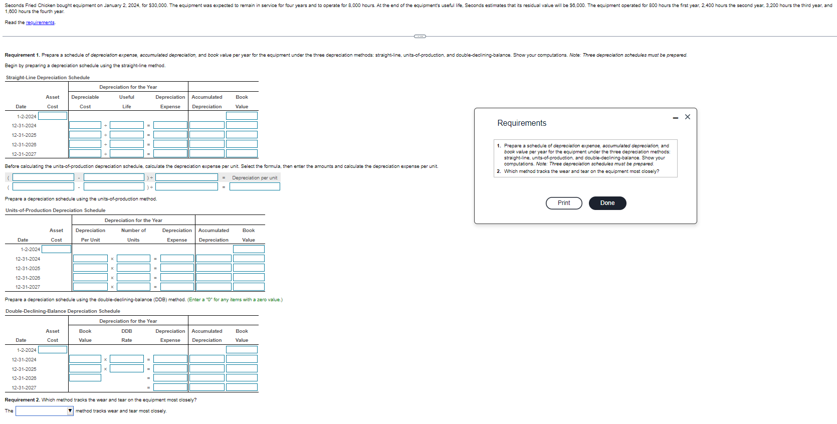 Solved Requirements 1. Prepare a schedule of depreciation | Chegg.com