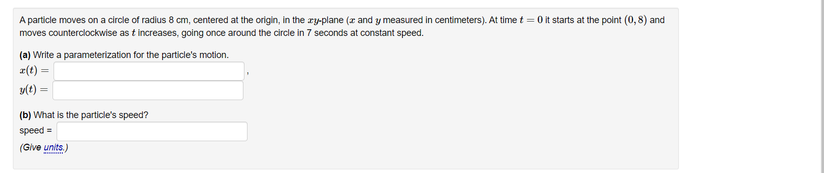 Solved A particle moves on a circle of radius 8 cm, centered | Chegg.com