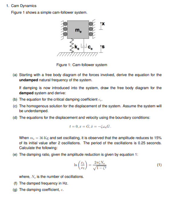 Solved 1. Cam Dynamics Figure 1 shows a simple cam-follower | Chegg.com