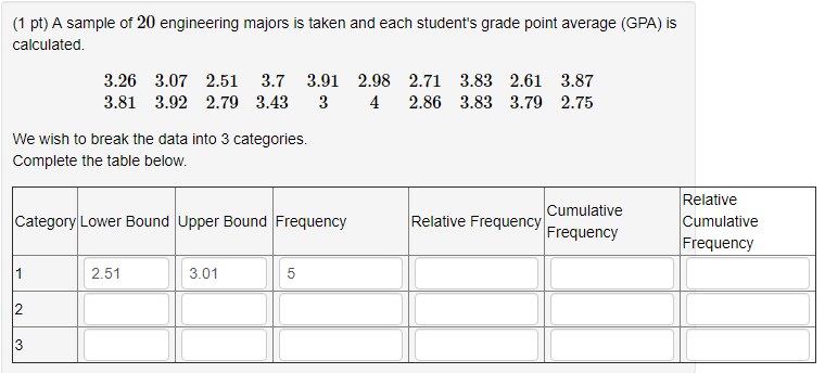 Solved A sample of 20 engineering majors is taken and each | Chegg.com