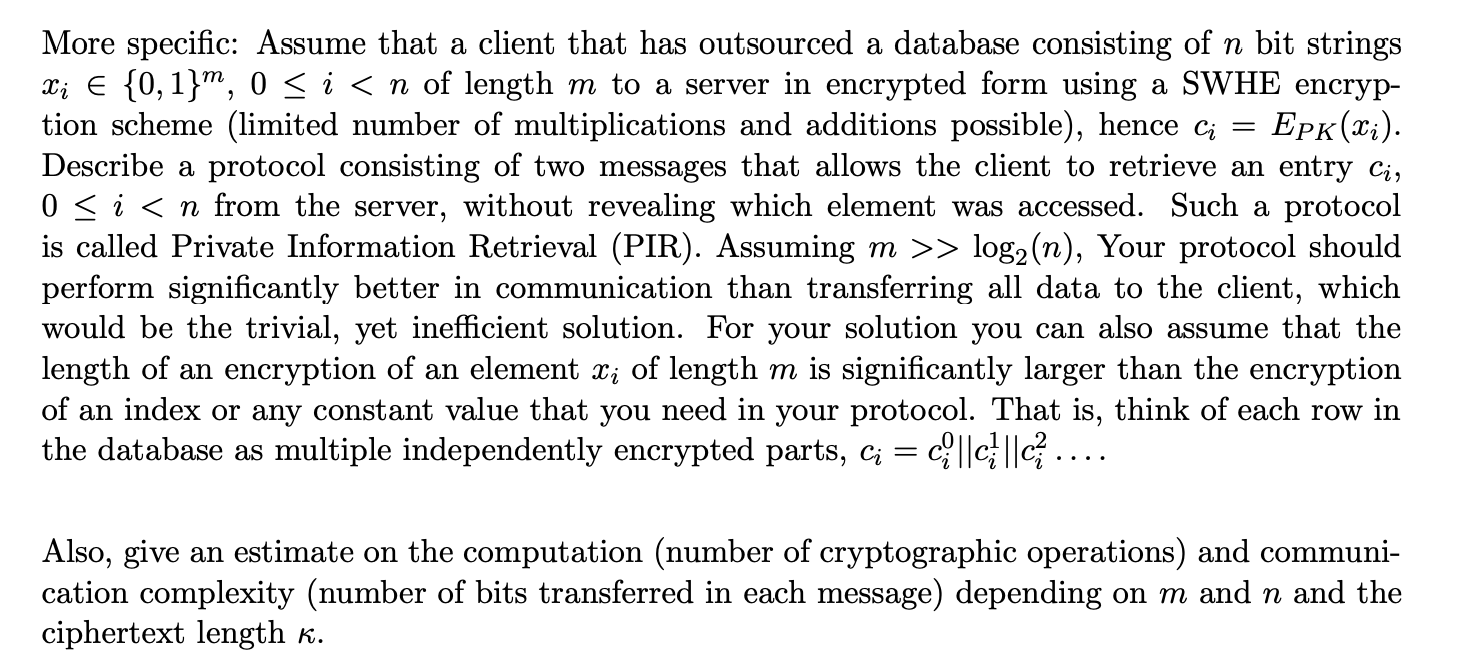 Solved Private Information Retrieval (PIR) from Homomorphic | Chegg.com