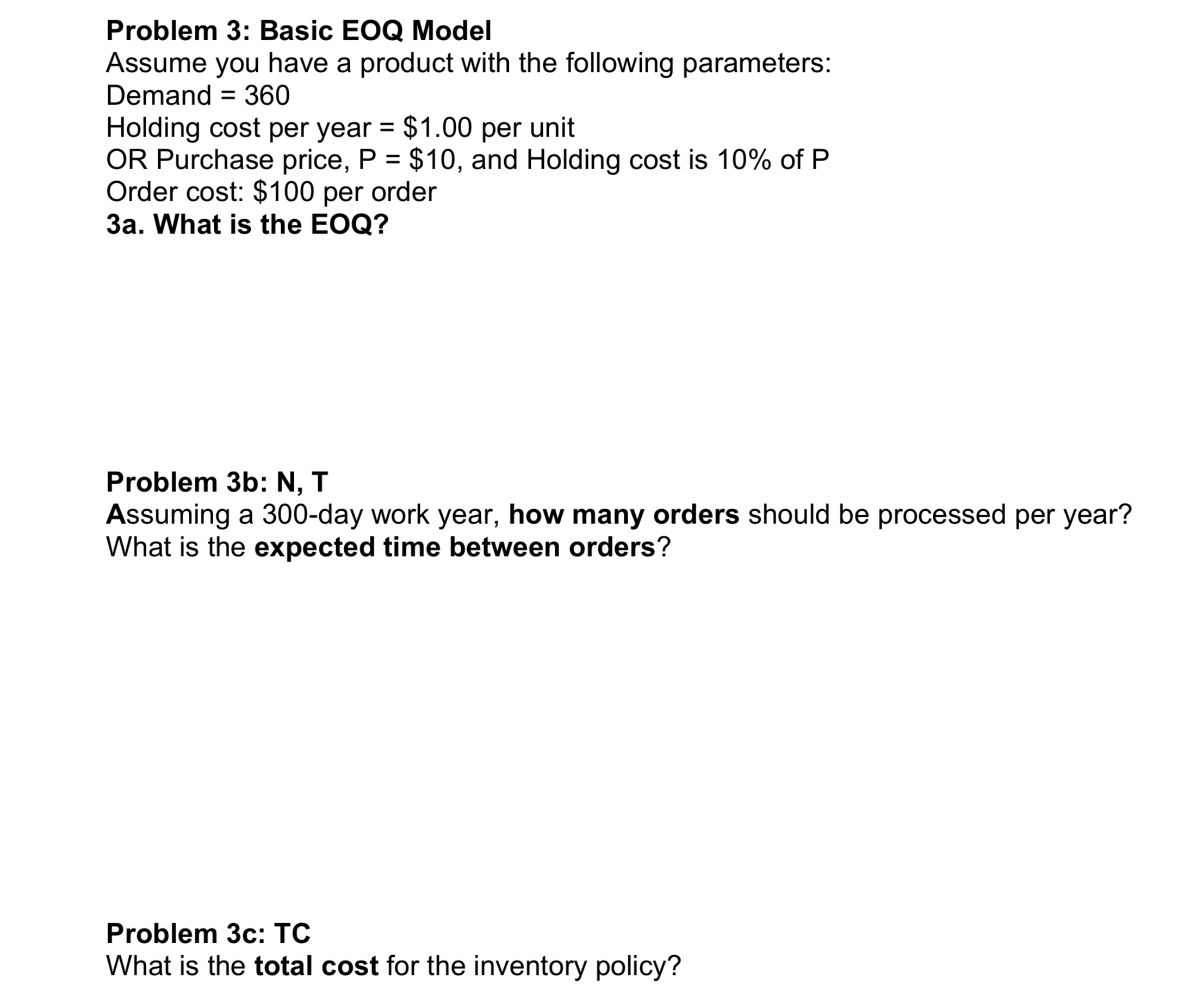 Solved Problem 3: Basic EOQ Model Assume you have a product | Chegg.com