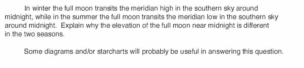 Solved In winter the full moon transits the meridian high in | Chegg.com