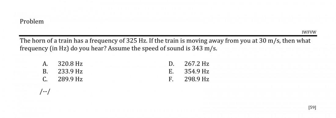 Solved Problem IWFVW The horn of a train has a frequency of | Chegg.com