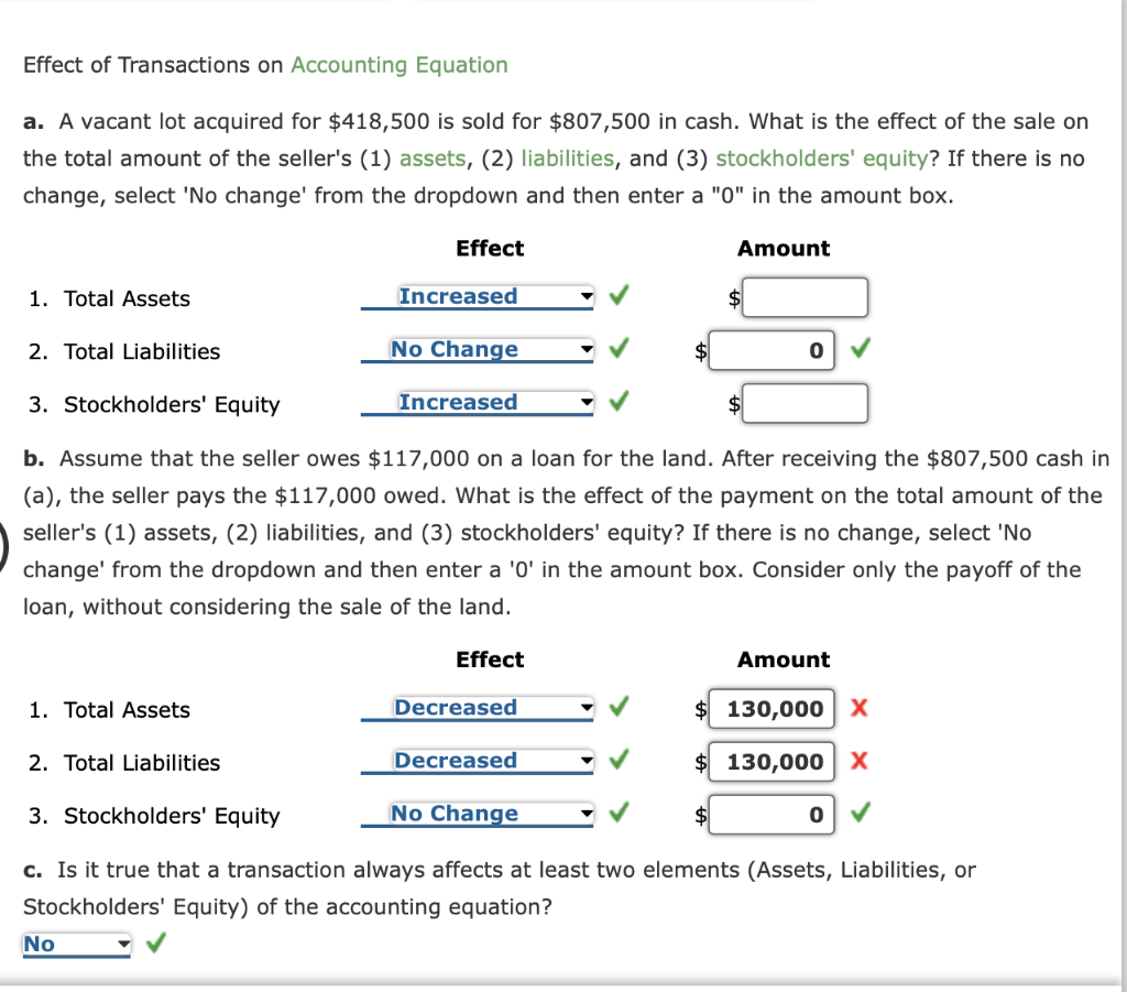 Solved Effect Of Transactions On Accounting Equation A A