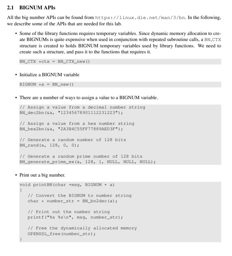 Solved 2.1 BIGNUM APIs All the big number APIs can be found | Chegg.com