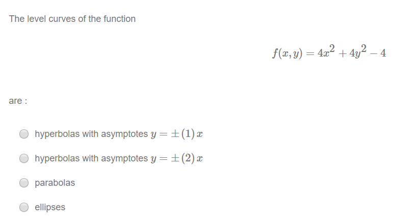 Solved The level curves of the function f(x, y) = 4x2 + 4y2 | Chegg.com
