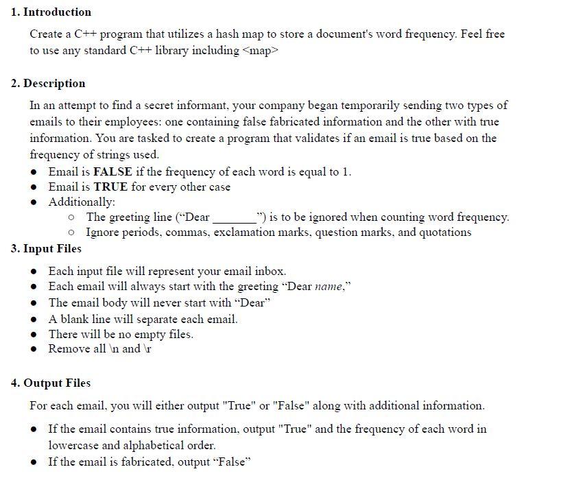 1. Introduction Create a C++ program that utilizes a | Chegg.com