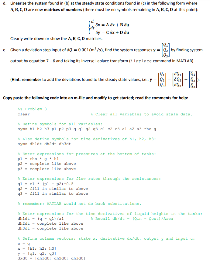 Problem 3 Derivation And Linearization Of System