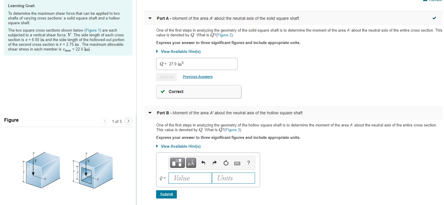 Solved Part C-Maximum applicable shear force on the solid | Chegg.com