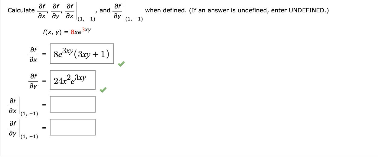 Solved af Calculate af af af Әх ду дх (1, -1) and when | Chegg.com