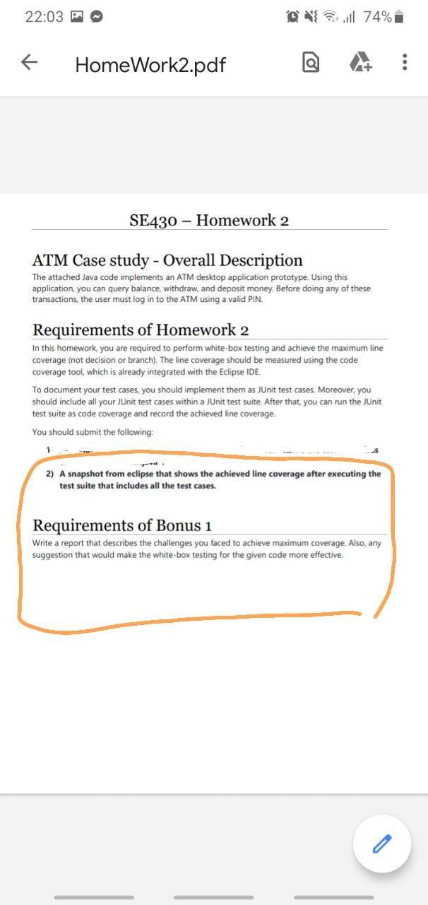 Solved 22:03 PM All 74% HomeWork2.pdf SE430 - Homework 2 ATM | Chegg.com