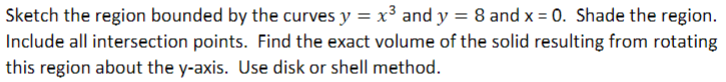 Solved Sketch the region bounded by the curves y=x3 and y=8 | Chegg.com