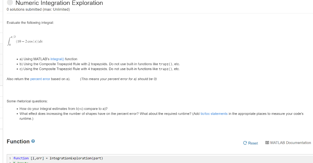 Solved Numeric Integration Exploration O solutions submitted | Chegg.com