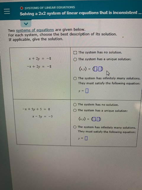 Solved O SYSTEMS OF LINEAR EQUATIONS Solving a 2x2 system of | Chegg.com