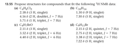 Solved 13.55 Propose structures for compounds that fit the | Chegg.com