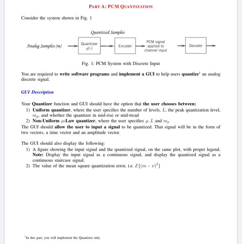 PART A: PCM QUANTIZATION Consider the system shown in | Chegg.com