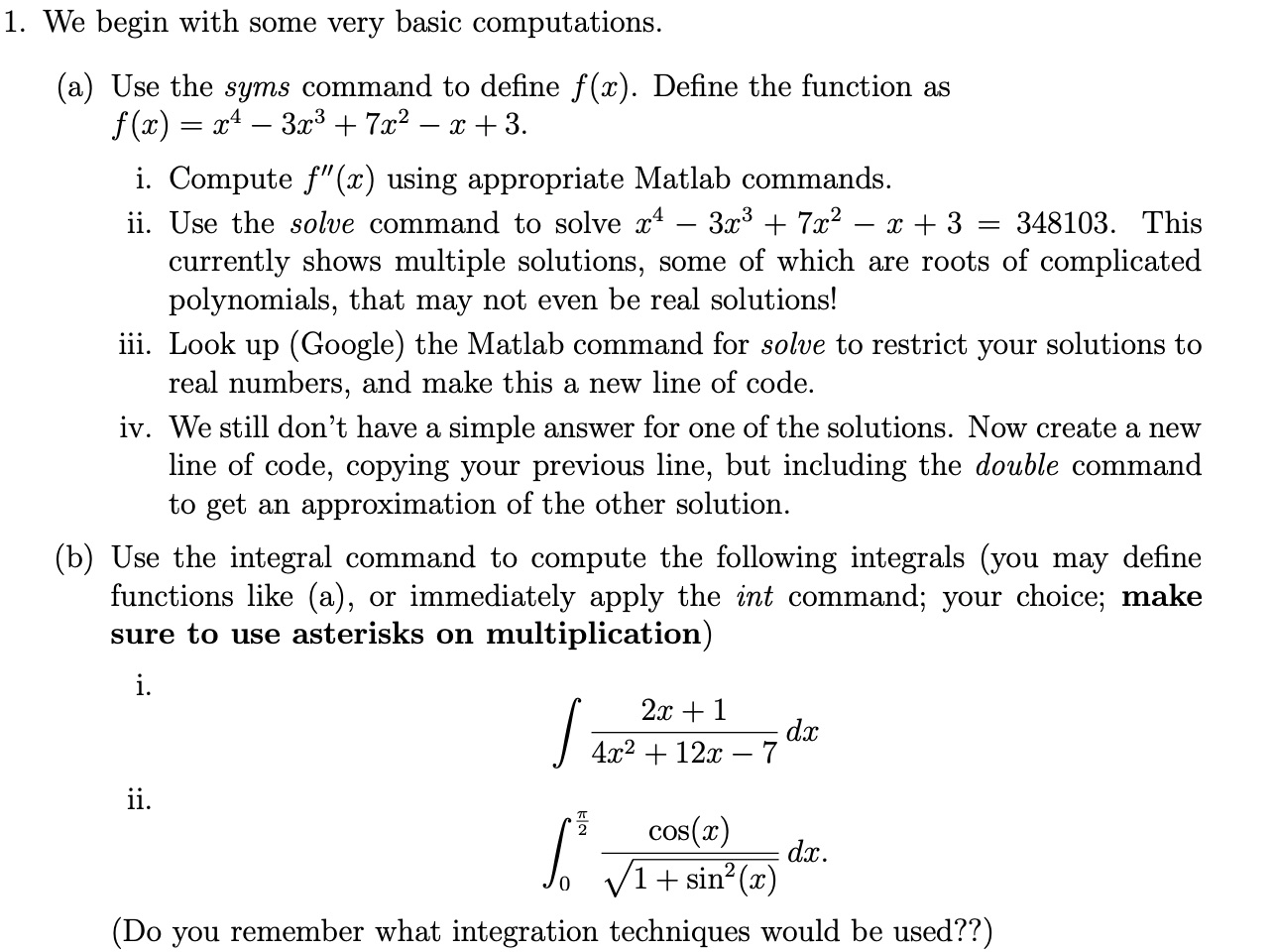 Solved 1. We begin with some very basic computations. (a) | Chegg.com