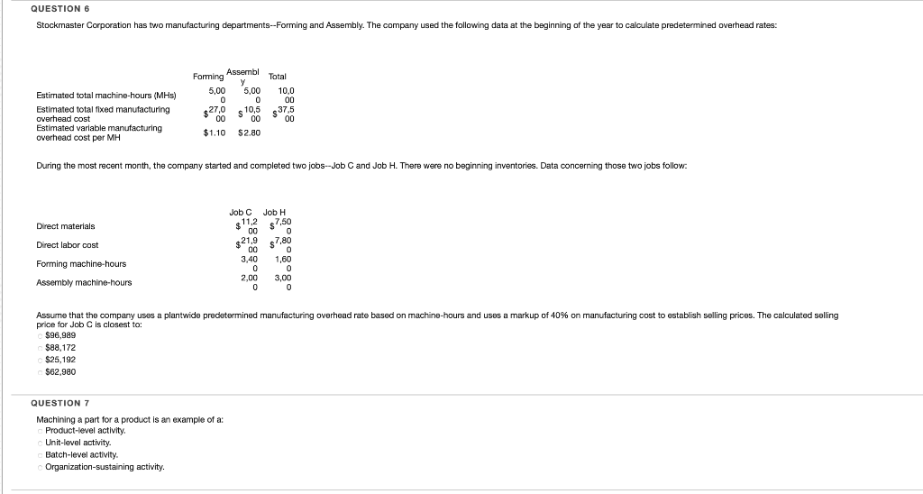 Solved QUESTION 6 Stockmaster Corporation has two | Chegg.com