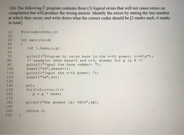 Solved 1(b) The following C program contains three (3) | Chegg.com