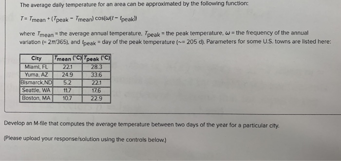 Solved The average daily temperature for an area can be | Chegg.com