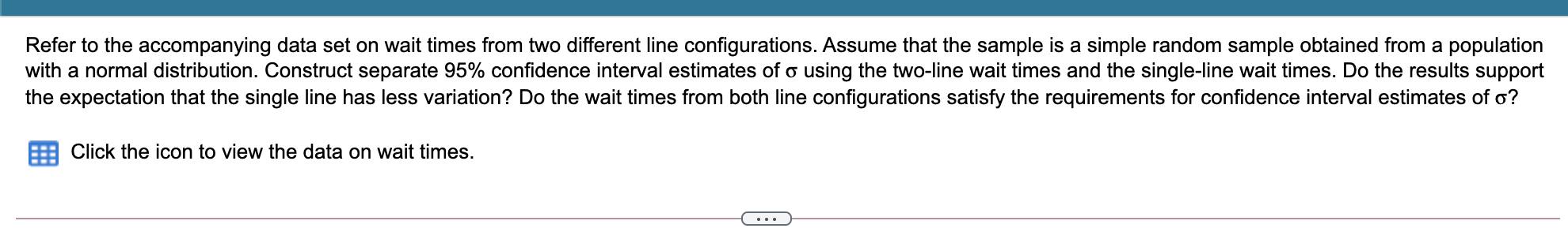 Solved Refer to the accompanying data set on wait times from | Chegg.com