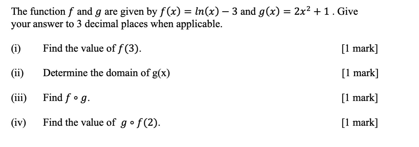 Solved The function f and g are given by f(x)=ln(x)−3 and | Chegg.com