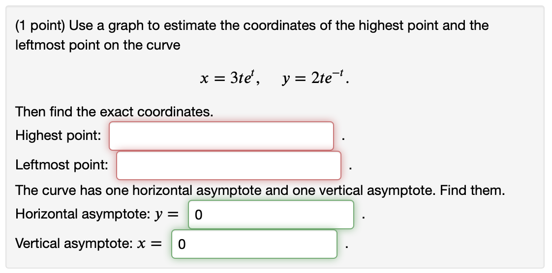 Solved (1 point) Use a graph to estimate the coordinates of | Chegg.com