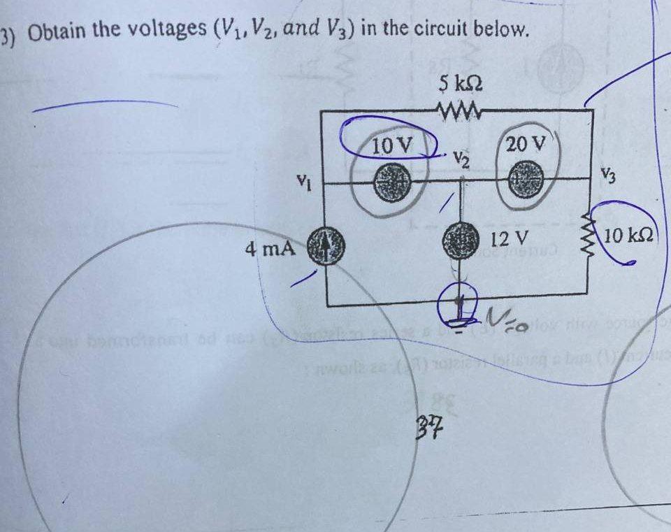 Solved 3) Obtain the voltages (V1, V2, and V3) in the | Chegg.com
