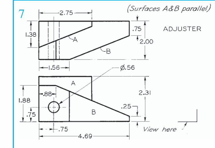 Solved Draw the right side view and the auxiliary view with | Chegg.com