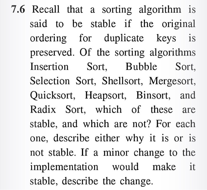 Solved Recall that a sorting algorithm is said to be stable | Chegg.com
