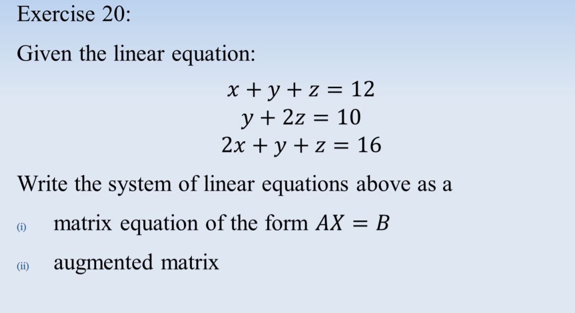 Solved Exercise 20: Given the linear equation: x + y + z = | Chegg.com