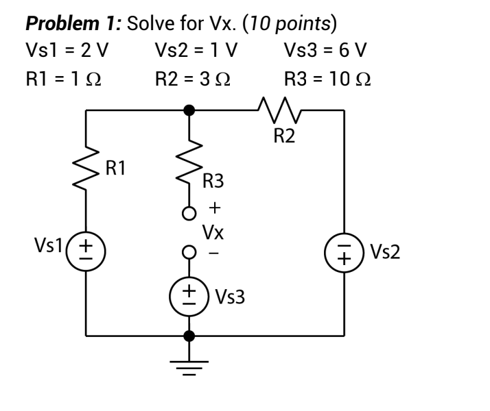 Solved Problem 1: Solve for Vx. (10 points) Vs1=2 | Chegg.com