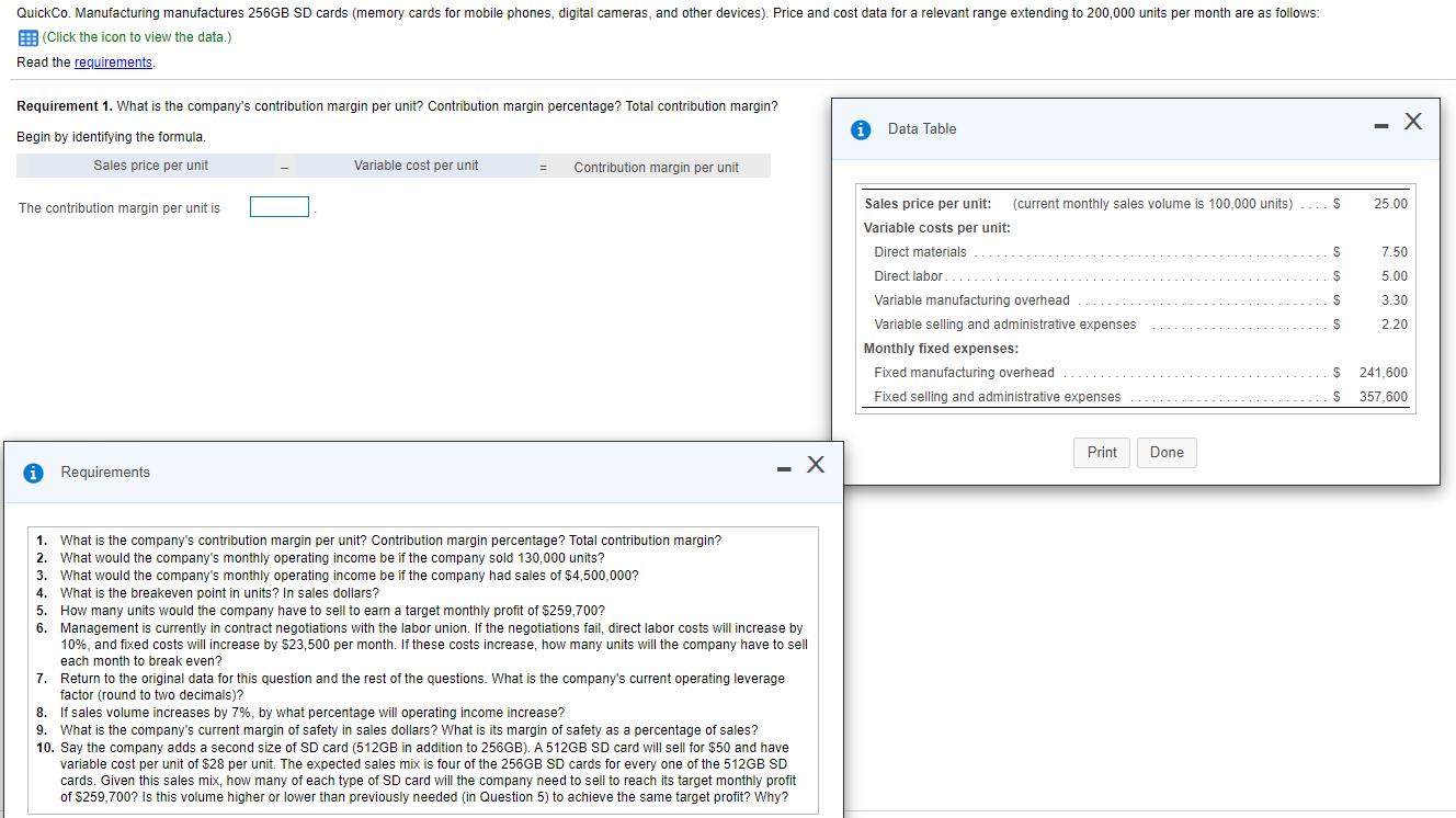Solved QuickCo. Manufacturing manufactures 256GB SD cards | Chegg.com