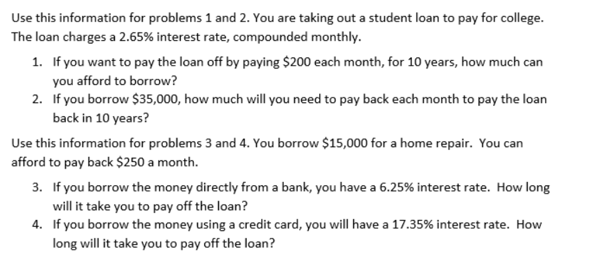 Solved Use this information for problems 1 and 2. You are | Chegg.com