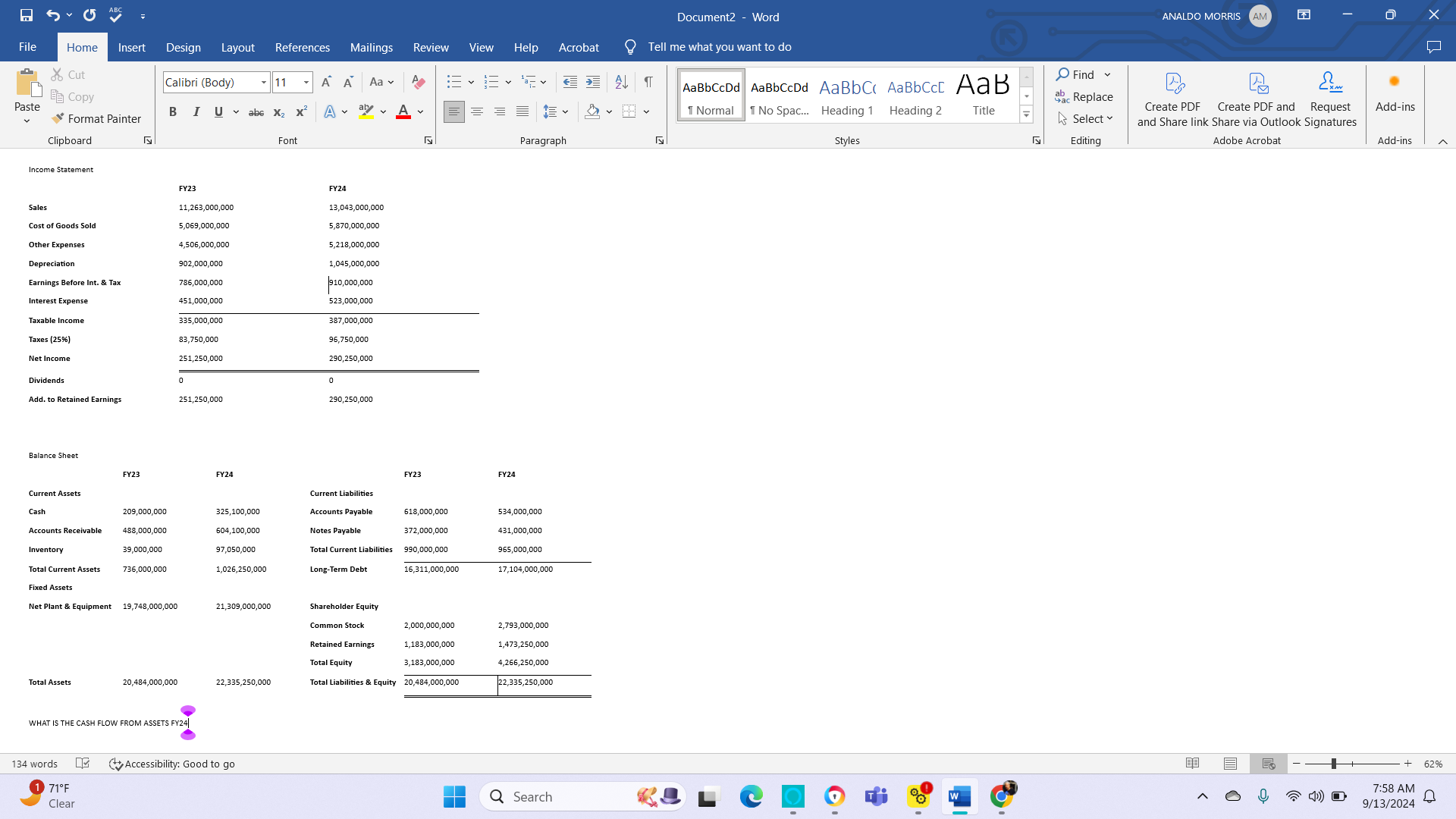 Solved \table[[Income Statement,,],[Sales,FY23,FY24],[Cost | Chegg.com