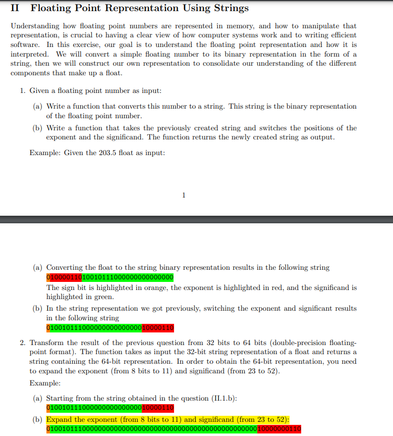 Solved II Floating Point Representation Using Strings | Chegg.com