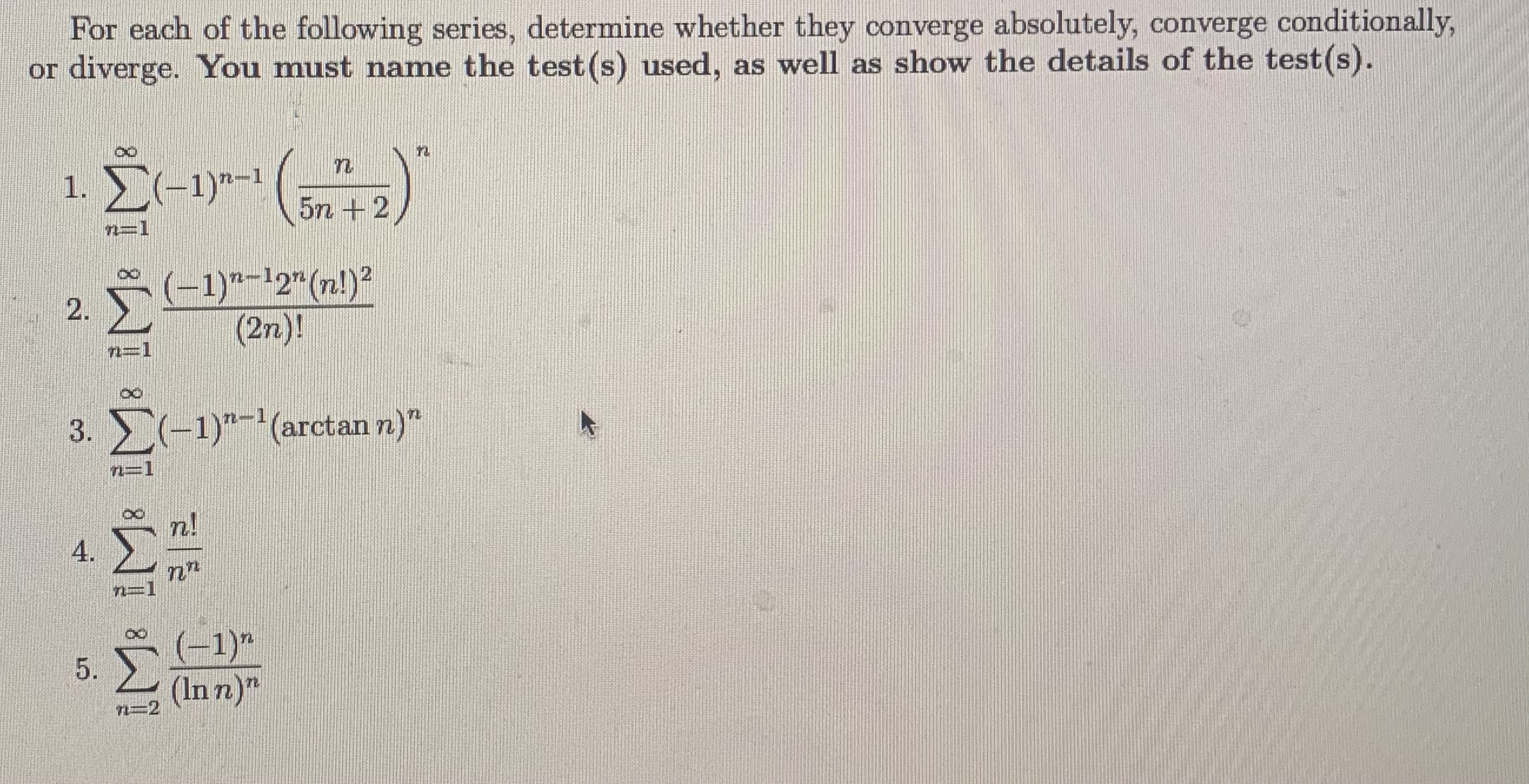 Solved For each of the following series, determine whether | Chegg.com