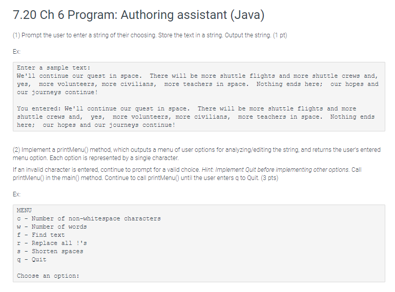 Solved 7.20 Ch 6 Program: Authoring assistant (Java) (1) | Chegg.com