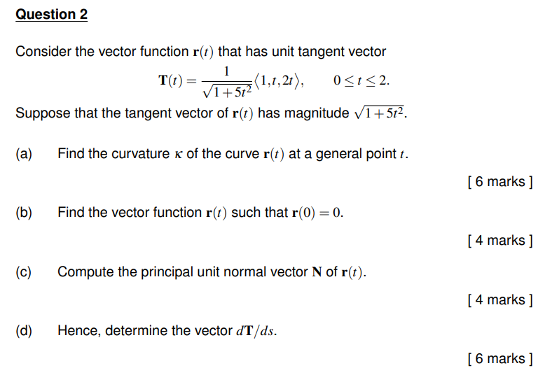 Solved Consider the vector function r(t) that has unit | Chegg.com